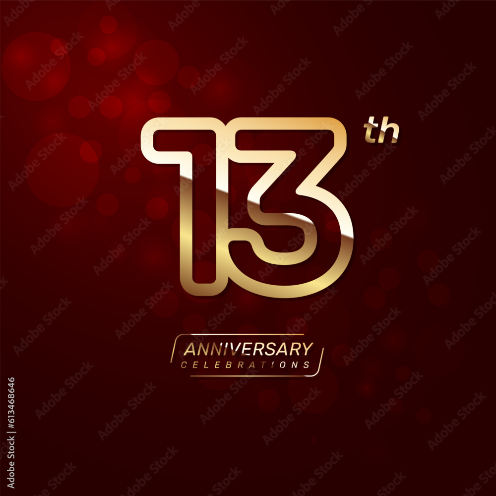 13th year anniversary logo design with a double line concept in gold ...
