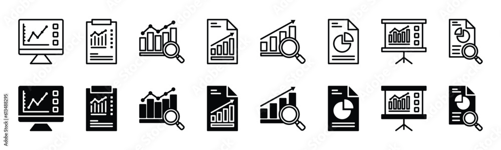 Data analytics icon set. Database, statistics, analytics, server, profit graph, performance ...
