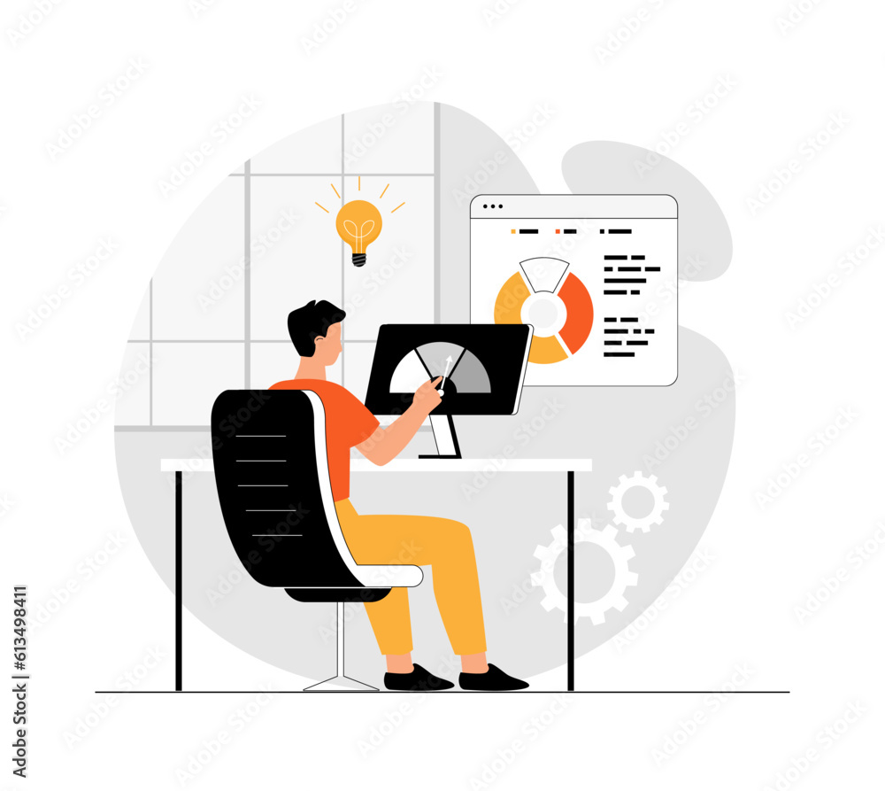 Vetor Benchmarking concept. Benchmark business development. Analysis ...