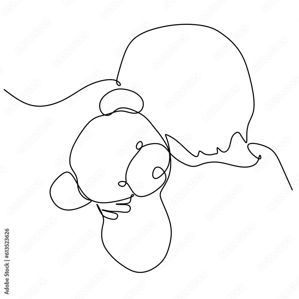 Kid hugging teddy bear. Hand drawn continuous line vector illustration ...