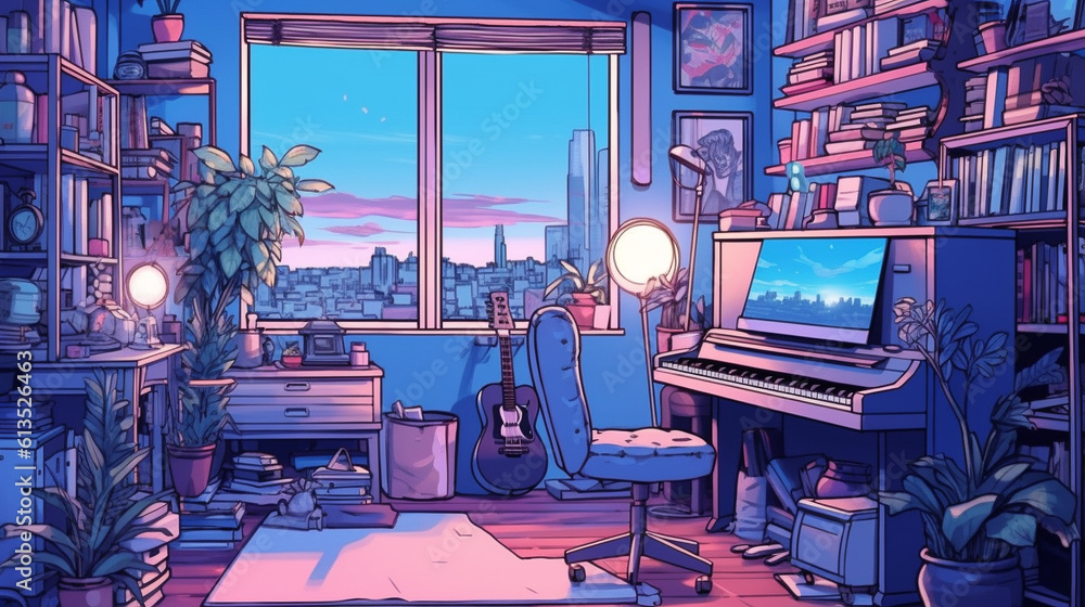 Aesthetic Lo-Fi home office Purple color palette. Lovcore art ...