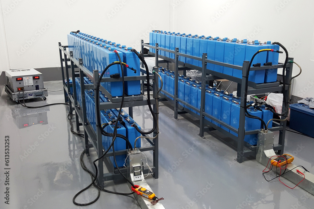 Battery Discharge Test in the battery room of the substation. Stock ...