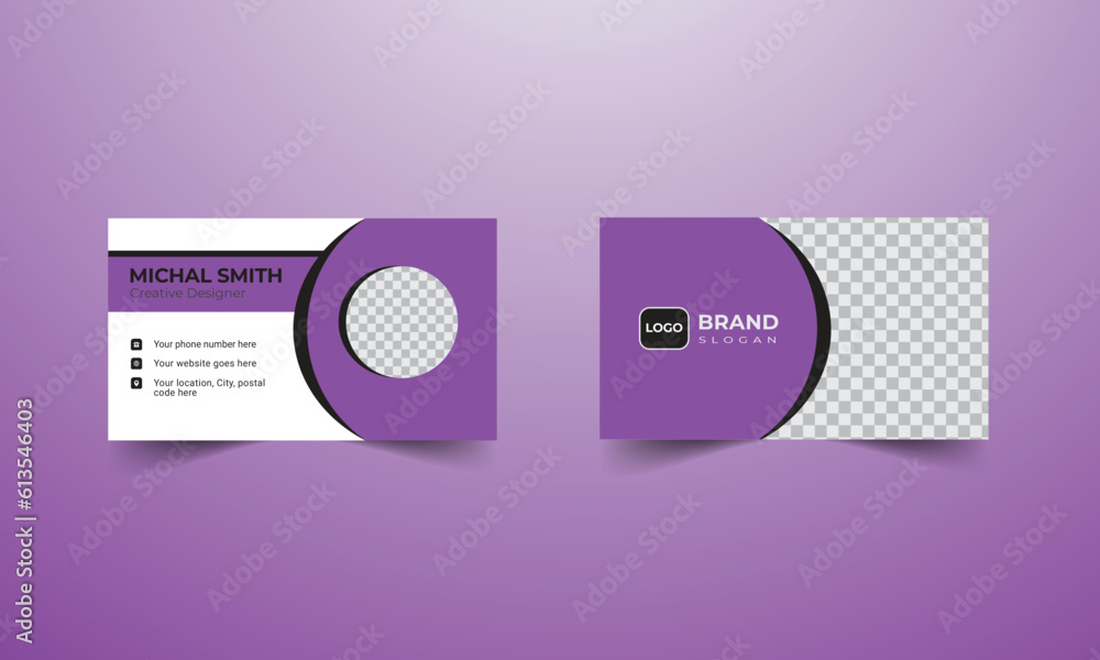 purple business card design. the modern wavy theme, double-sided ...