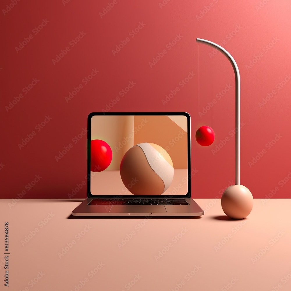 Minimal mockup of a modern working table setup with computer lap top ...