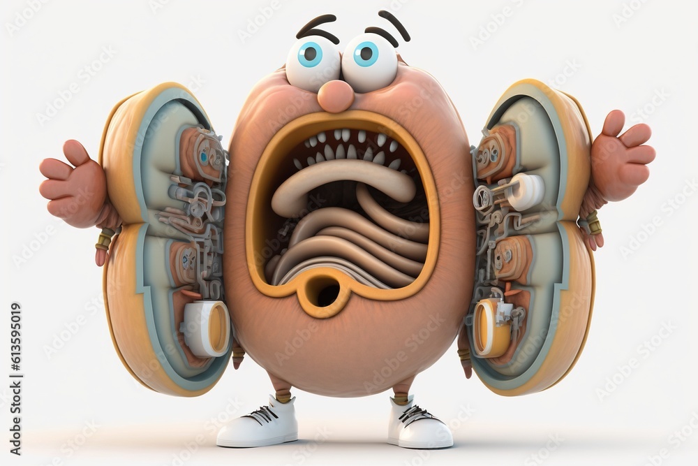 Intestine. Cute cartoon healthy human anatomy internal organ character ...
