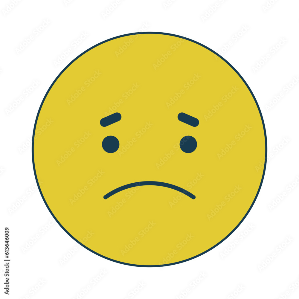 Sad yellow emoticon flat line color isolated vector icon. Emoji ...