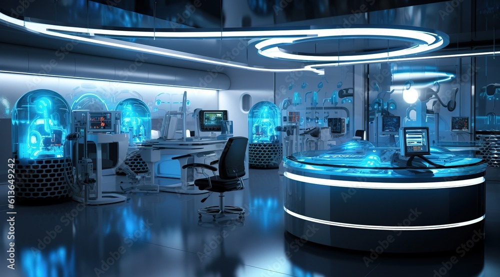 robotics lab with displays, futuristic digital art style.Generative AI ...