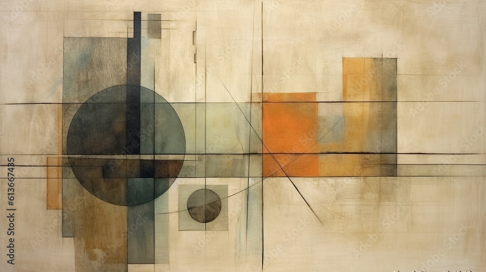 a Horizontal Abstract Geometric Art in tertiary and saturated colors ...