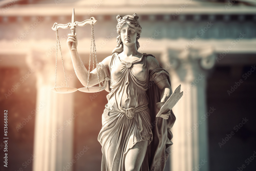 design Lady Justice statue as stone statue before a court Stock ...