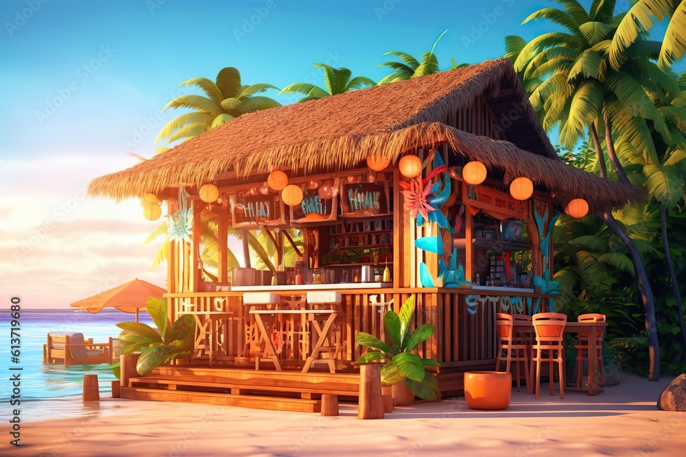 Tiki bar. Ai art. Tropical background Stock Illustration | Adobe Stock