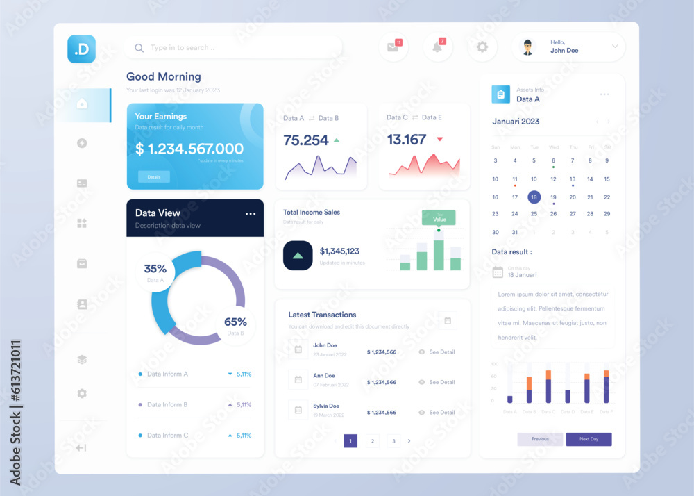 Infographic dashboard. UI design with graphs, charts and diagrams. Web ...