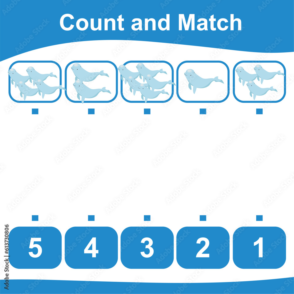 Count and match together the cute beluga whale with the number ...