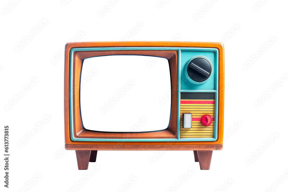 An old vintage retro tv television set with blank screen and isolated ...