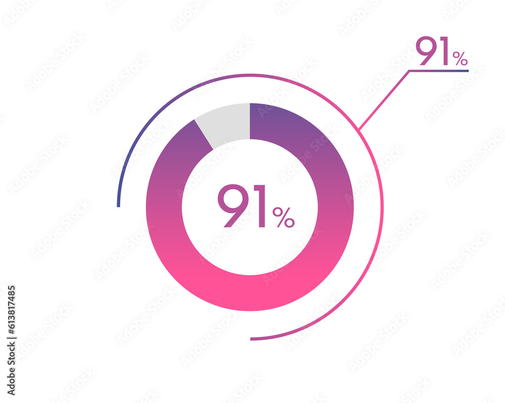 91 Percentage diagrams, pie chart for Your documents, reports, 91% circle percentage diagrams ...