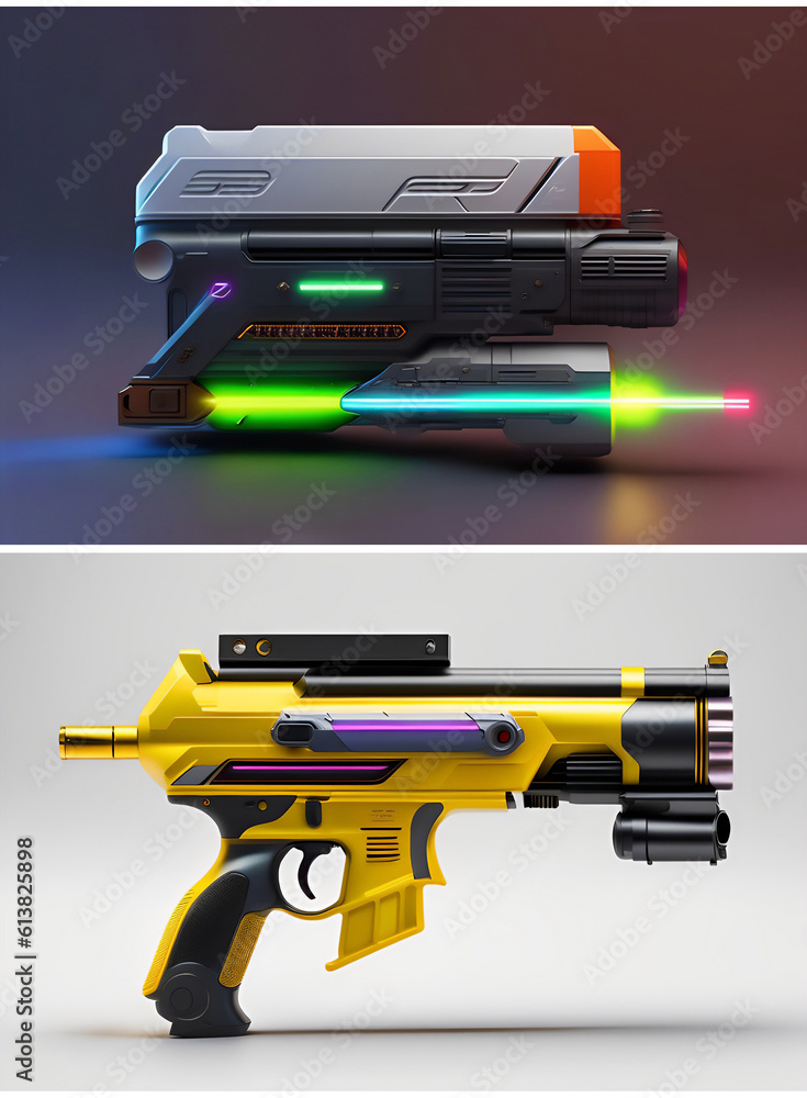Ilustración de Stock Laser Blaster cyberpunk 80s style - generative ai ...