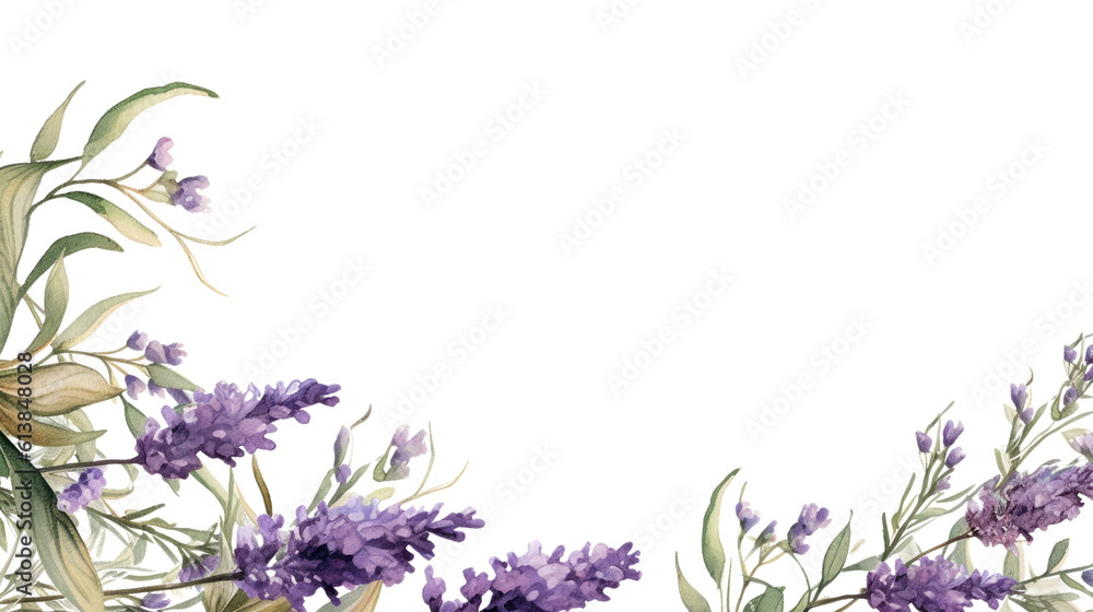 lavender sprigs forming a corner border frame with negative space on a ...