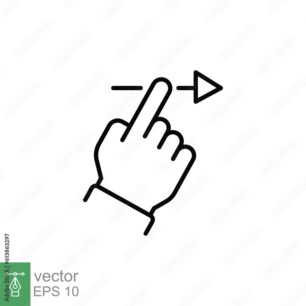 Swipe right icon. Simple outline style. Hand finger slide to right ...