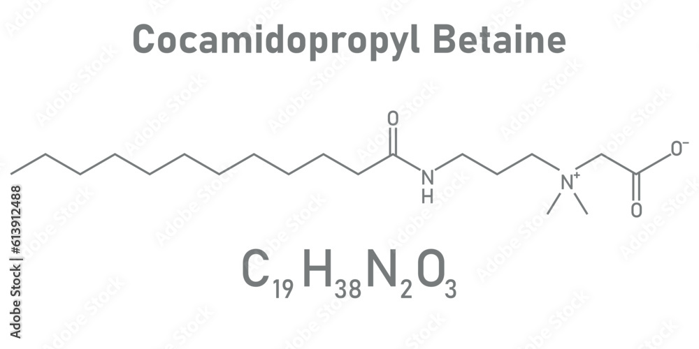 Chemical structure of Cocamidopropyl Betaine (C19H38N2O3). Chemical ...