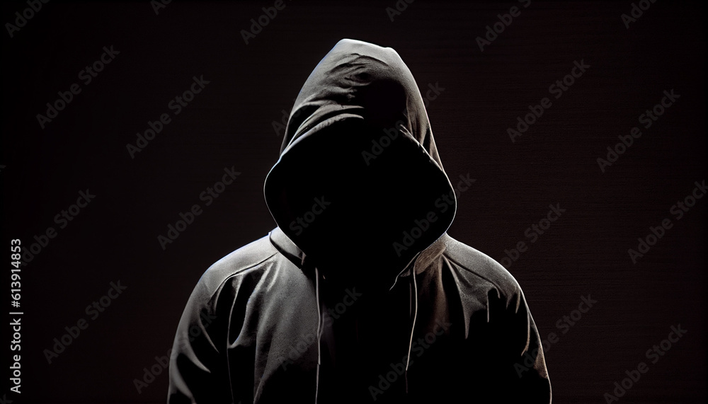 Hacker in the hood silhouette in the dark isolated on white background ...