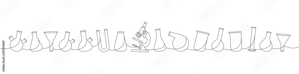Laboratory glassware one line continuous drawing. Conical flask, glass ...
