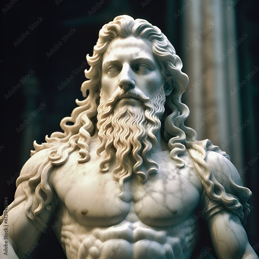 Image featuring a chiseled white marble statue bust of Greek god Zeus ...