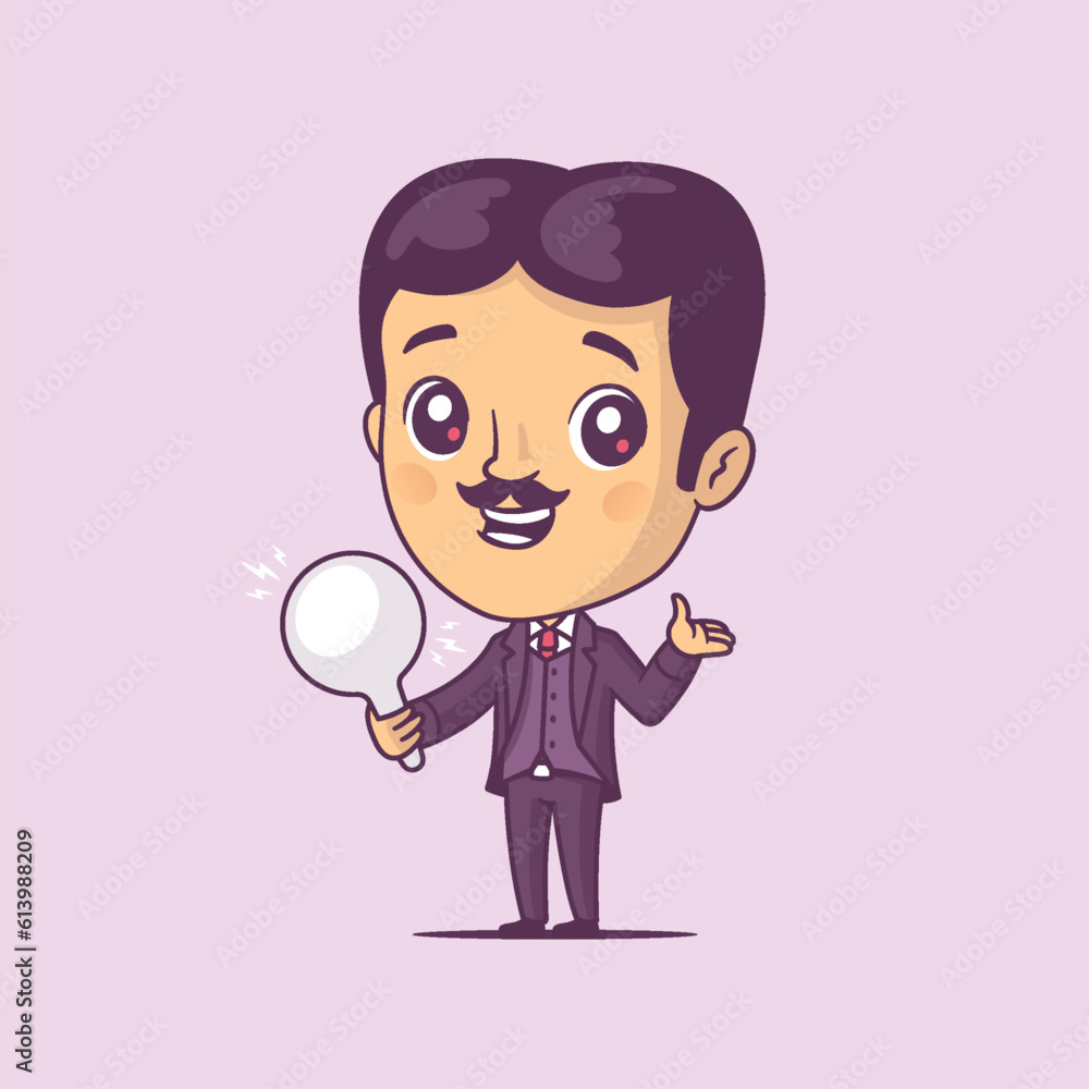Nikola Tesla famous scientist inventor drawn in chibi cartoon style ...