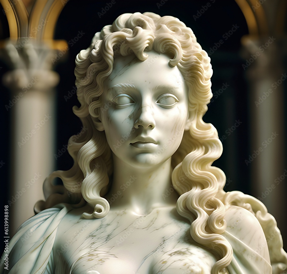 Image of a white marble statue of a young woman with alabaster skin ...
