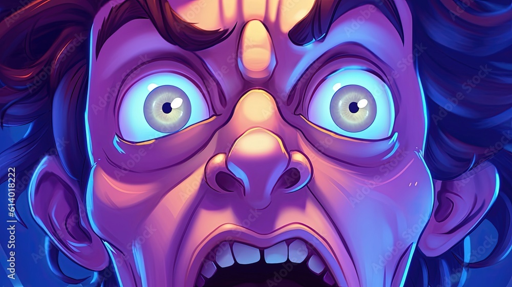 an anime face with blue lights, playful caricature, hyper-realistic ...