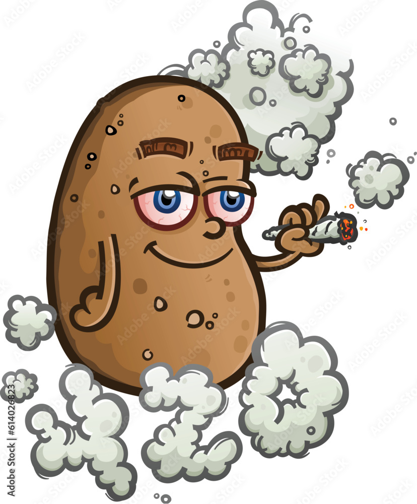 A baked potato cartoon character standing over a puff of smoke shaped ...