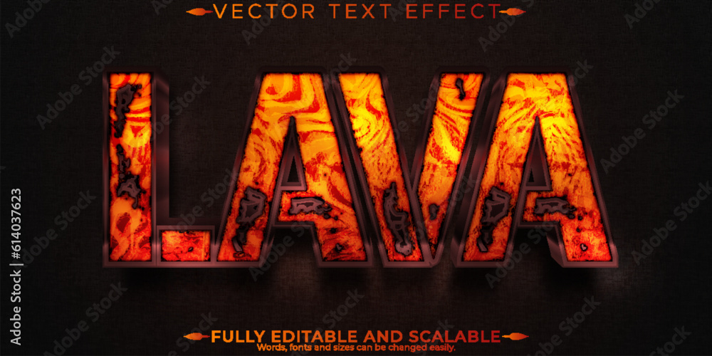 Lava volcano text effect, editable hot and magma text style Stock ...