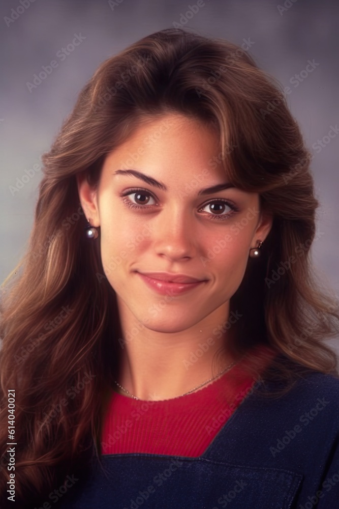 1980s and 1990s style Yearbook headshot of a pretty high school teenage ...