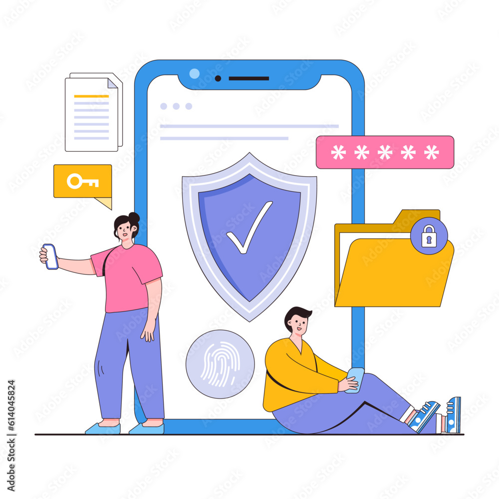 Mobile app security vector illustration concept with characters. App ... Mobile app security vector illustration concept with characters. App ...