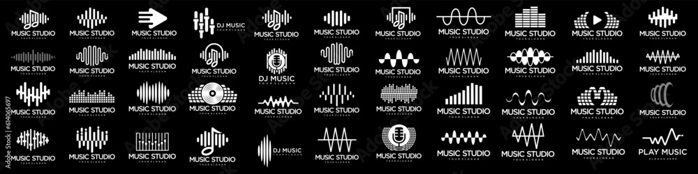 Sound wave icons set. Music waves symbols. Audio logos template. Voice ...