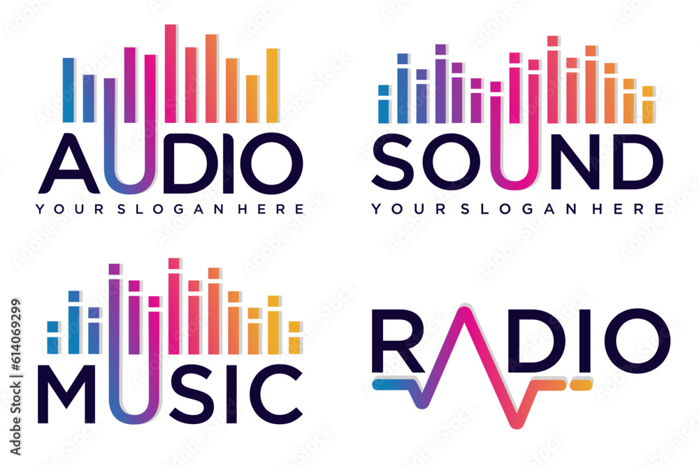 Sound wave icons set . Music waves symbols. Audio logos template. Voice ...