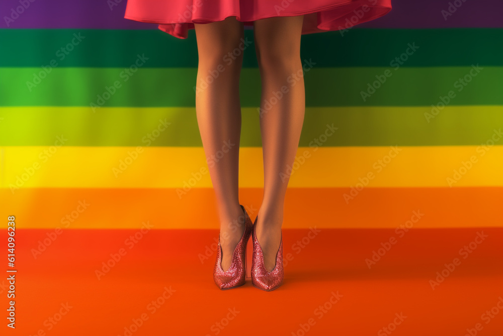 LGBTQ generative ai woman's legs with rainbow flag patterns in a studio ...