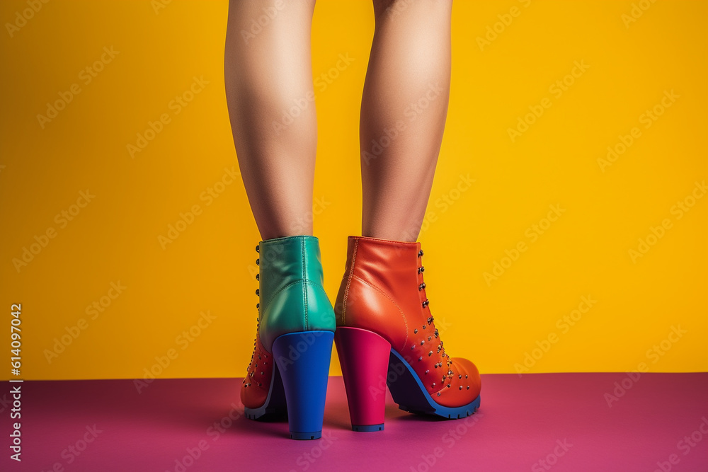 LGBTQ generative ai woman's legs with rainbow flag patterns in a studio ...