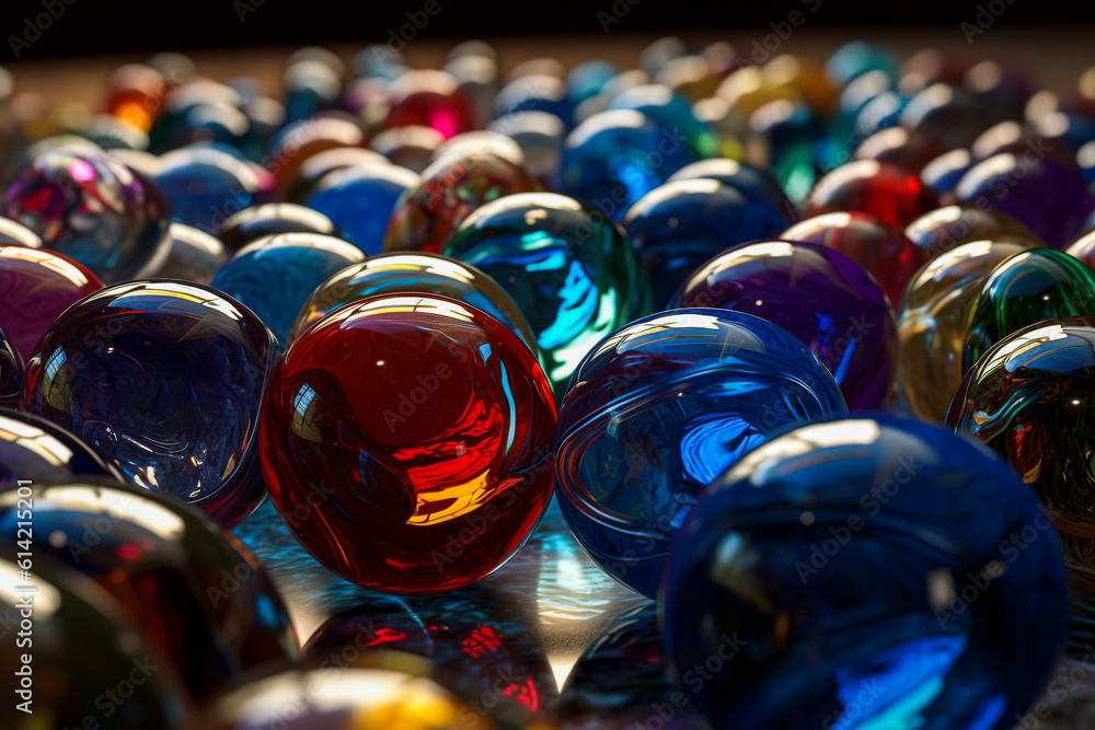 Generative AI illustration of Background of round colored glass marbles ...
