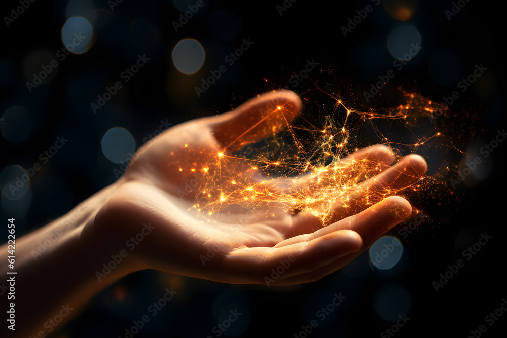 DX, digital transformation background. Digital sparks or framework ...