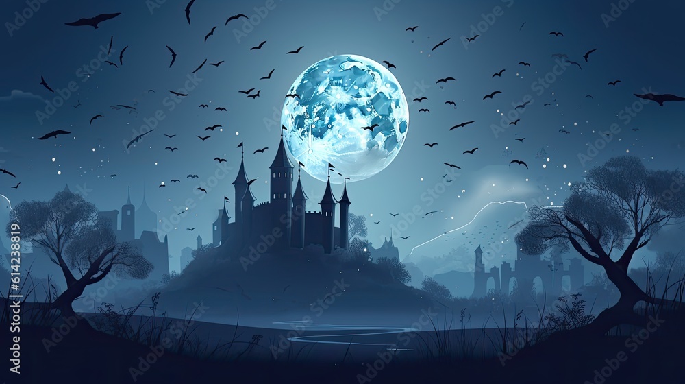 Fairy tale castle at night, scary magic castle, full moon, gothic ...