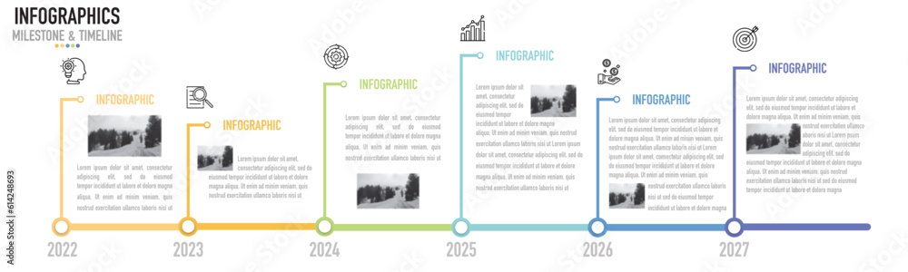 Milestone timeline infographic template or element with 6 year, 2022 ...