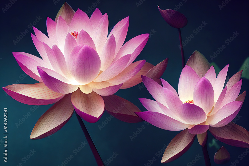 Beautiful blossom pink lotus flower with petal glowing and radiate ...