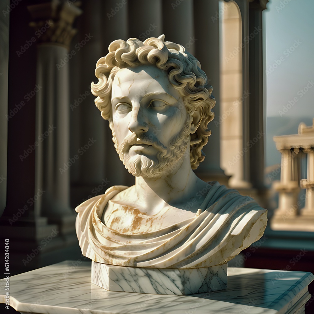 Стокова ілюстрація Image featuring a chiseled white marble statue bust ...