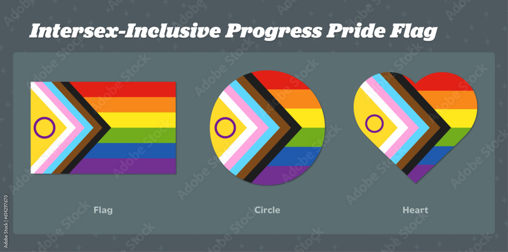 Intersex-Inclusive Progress Rainbow Pride Flag Vector Graphics: Flag, Circle, Heart Shapes Stock ...