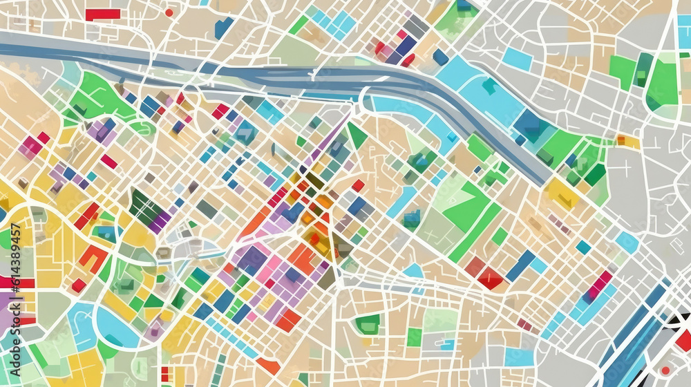 Modern fictional city map of downtown area and road network (Generative ...
