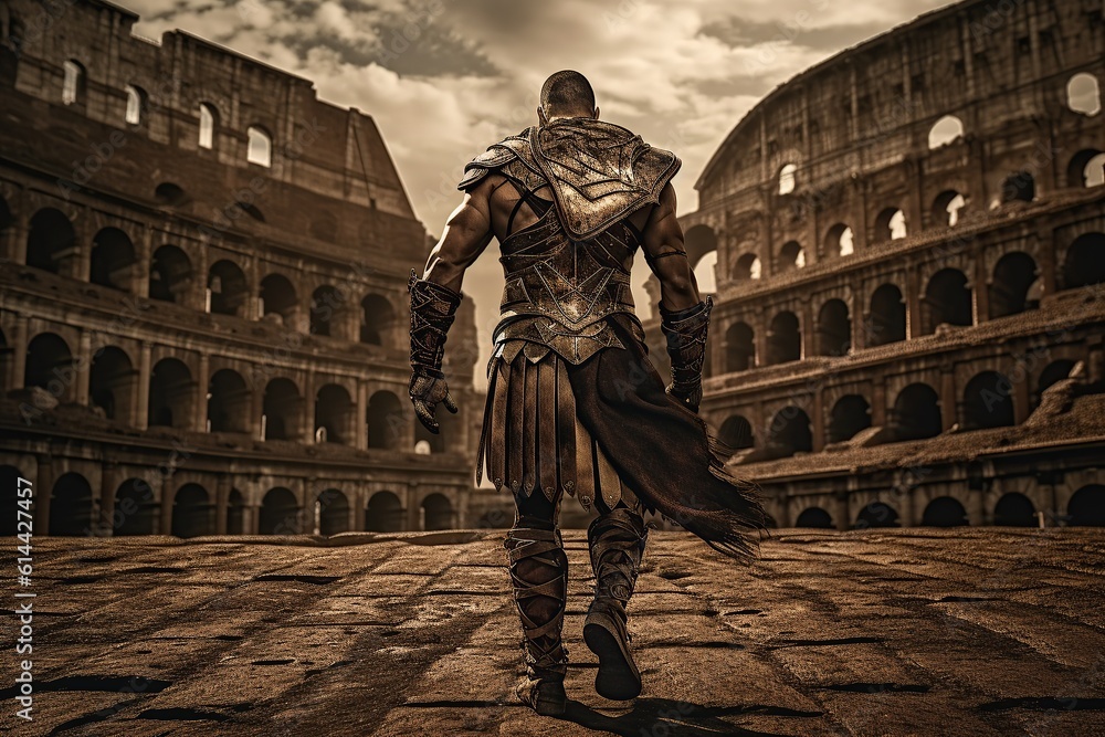 Ancient roman gladiator entering the colosseum before battle created by ...