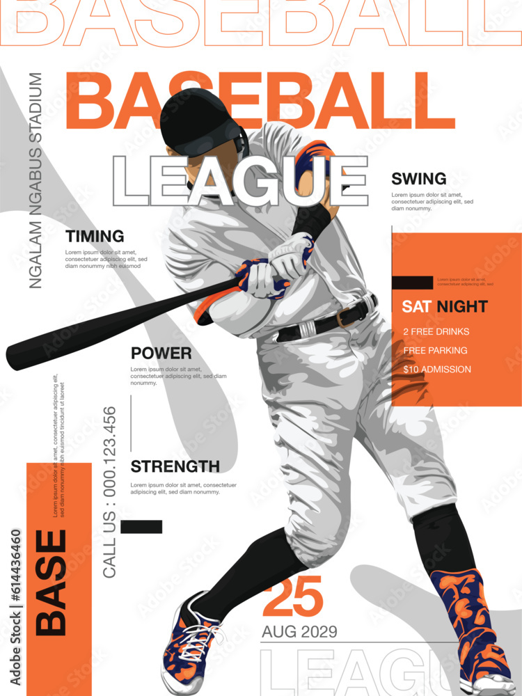 baseball league poster flyer design template Stock Vector | Adobe Stock