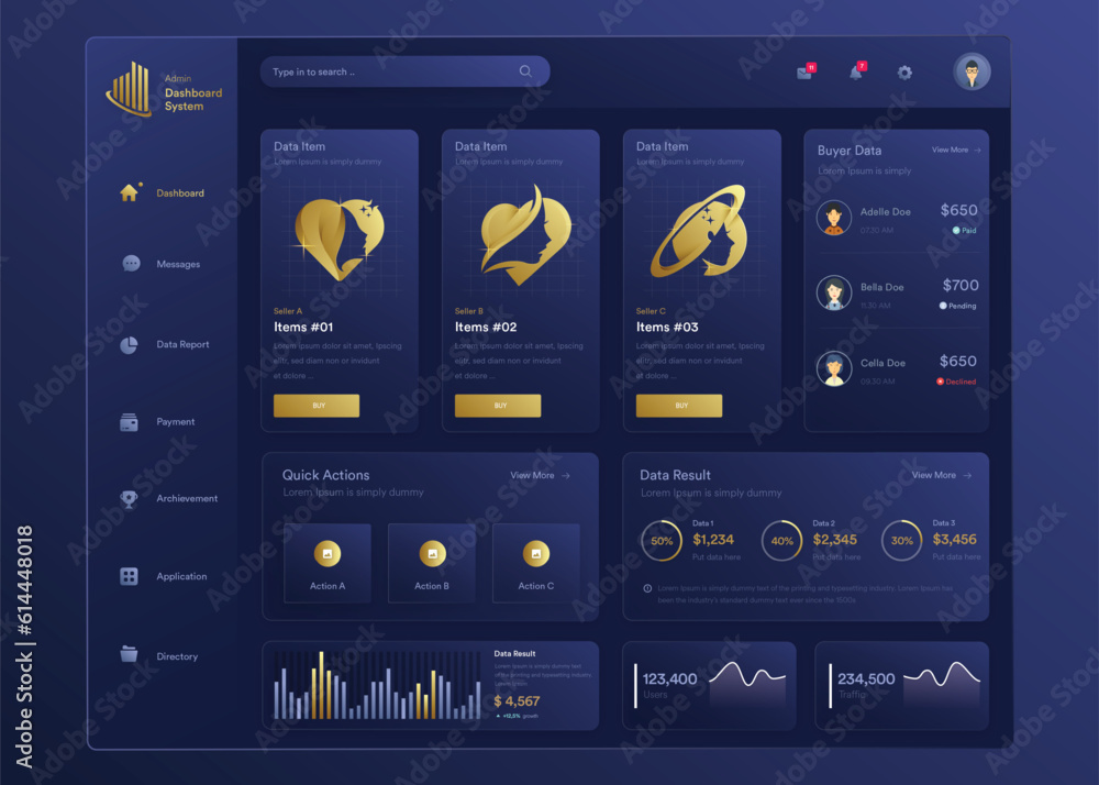 Infographic NFT dashboard. UI design with graphs, charts and diagrams. Web interface template ...