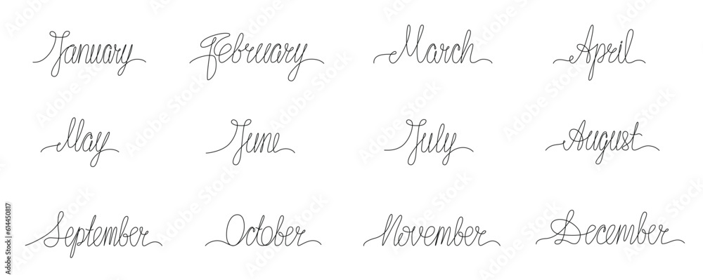 Month name continues single line set. Vector handwritten signs pack ...