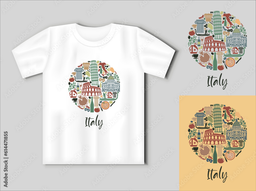 Circular Italian Symbols. Colosseum, Gondola, Tower of Pisa, and ...