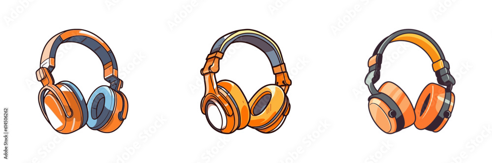 Cartoon headphones set. Vector illustration. Stock Vector | Adobe Stock